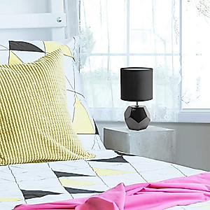 Simple Designs LT2065-BLK Round Prism Mini Table Lamp with Matching Fabric Shade, Black