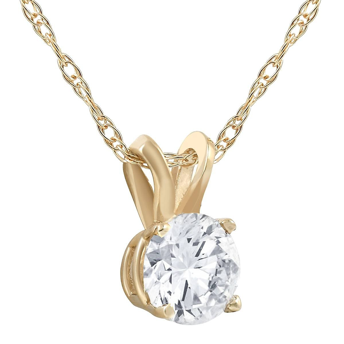 Pompeii3 14k Yellow Gold 1/2 Ct Diamond Round-Cut Solitaire Pendant Women's Necklace