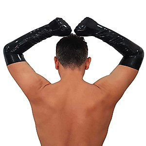 Black Latex Rubber Gummi Long Mittens HOT (one Size)
