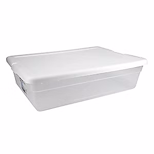 Sterilite 28 Quart Multipurpose Clear Plastic Stacking Storage Container Toe with Secure Lid for Under Bed or Closet Organization, 100 Pack