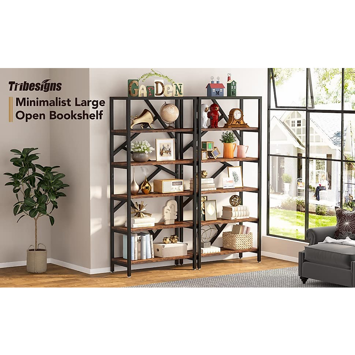 Tribesigns 6-Tier Bookshelf 71 inch Tall Bookcase, Vintage Industrial 6 Shelf Etagere Display Shelves, Open Book Storage Rack Wood Shelving Units Organizer (Brown)