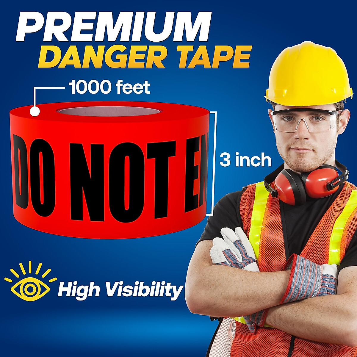 Danger Do Not Enter Tape 2 Pack 3 inch X 1000 feet • Sharp Red with a Bold Black Print for High Visibility • Tear Resistant Design