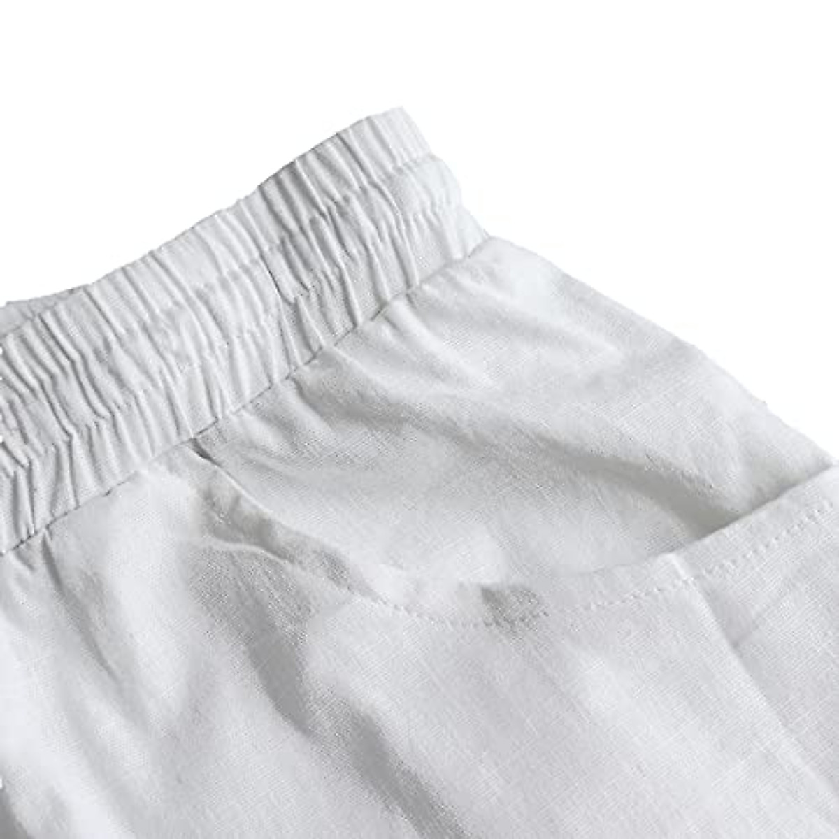 NANAMEEI Men Summer Linen Pants for Men Casual Beach Pants Trousers for Men with Drawstring Pocket White M