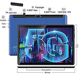 Tablet with Keyboard, Newest 2 in 1 Tablet 10 inch Android 11 Tablet, Quad-Core Processor, 64GB+4GB, 128GB Expandable, 2.4+5G WiFi, Dual Camera, 6000mAh, Bluetooth, GPS (Blue)