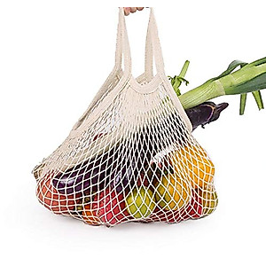 4 Pack Portable Reusable Grocery Bags Fruit and Vegetable Bag Washable Cotton Mesh String Organic Organizer Shopping Handbag Long Handle Net Tote (grey blue,Black,Beige,Pink)