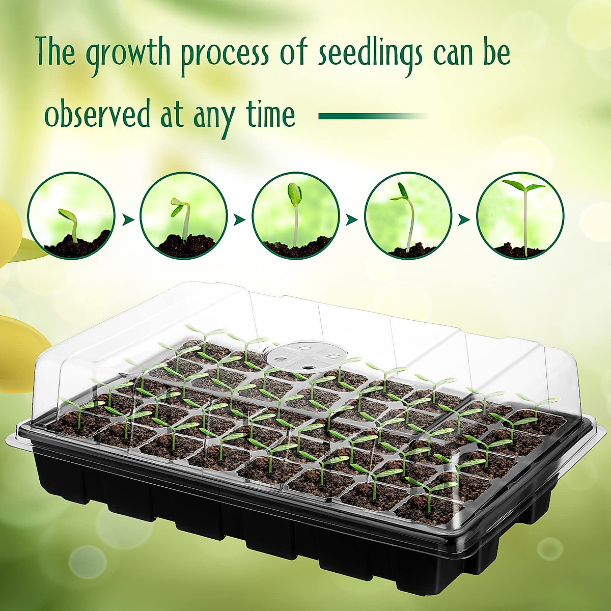 10 Pcs Seed Starter Tray 40 Cells Seed Starter Kit with Humidity Dome and Base Propagation Tray Plant Germination Greenhouse Mini Propagator Station for Seeds Growing, Total 400 Cells(Black,10 Pcs)