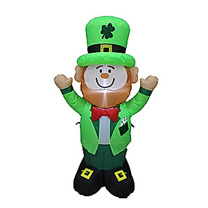 4 Foot Tall Saint Patrick's Day Inflatable Leprechaun with Green Shamrock Hat Pre-Lit LED Lights Cute Lucky Outdoor Indoor Holiday Blow up Lighted Yard Decoration