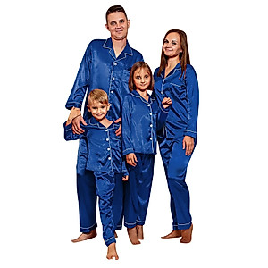KASAAS daily deals Family Pajamas Matching Sets Satin Long Sleeve Pj Soft Button Down Sleepwear Loungewear women