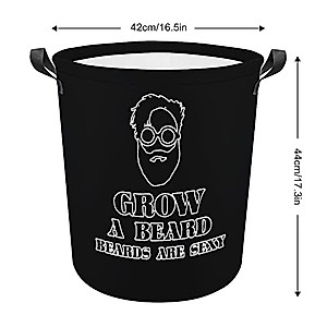 Grow A Beard Laundry Hamper Round Canvas Fabric Baskets with Handles Waterproof Collapsible Washing Bin Clothes Bag