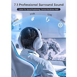 syndesmos CM7002 Gaming Headset for PS5, PS4, PC, Mac, Switch, Xbox Series, Surround Sound RGB Gaming Headphones with Noise Canceling Microphone, 50MM Dynamic Drivers, 3.5MM Audio Jack, Light White