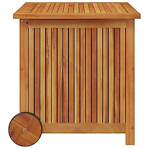 loibinfen Outdoor Storage Box with Wheels, Wooden Patio Deck Box, Outdoor Cushion Storage Container Bin Chest for Patio Cushions, Outdoor Gardening Tools, 23.6"x19.7"x22.8" Solid Wood Acacia