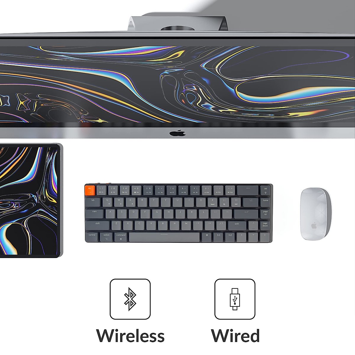 Keychron K7, 68 Keys Ultra-Slim Wireless Bluetooth/Wired Mechanical Keyboard with Low-Profile Gateron Mechanical Red Switch, White LED Backlit Compatible with Mac Windows