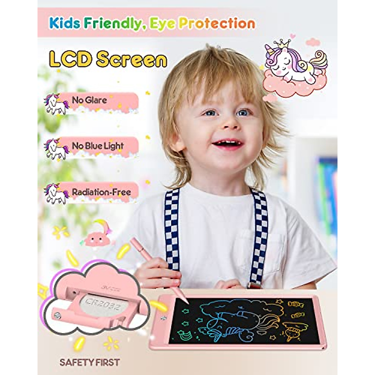 FLUESTON Toys for Girls Boys LCD Kids Writing Tablet 10 Inch Drawing Pad, Colorful Screen Doodle Learning Board for Preschool Kids, Travel Gifts Girl Boy Toys for Age 3 4 5 5+ 6-8 8-10 Toddler