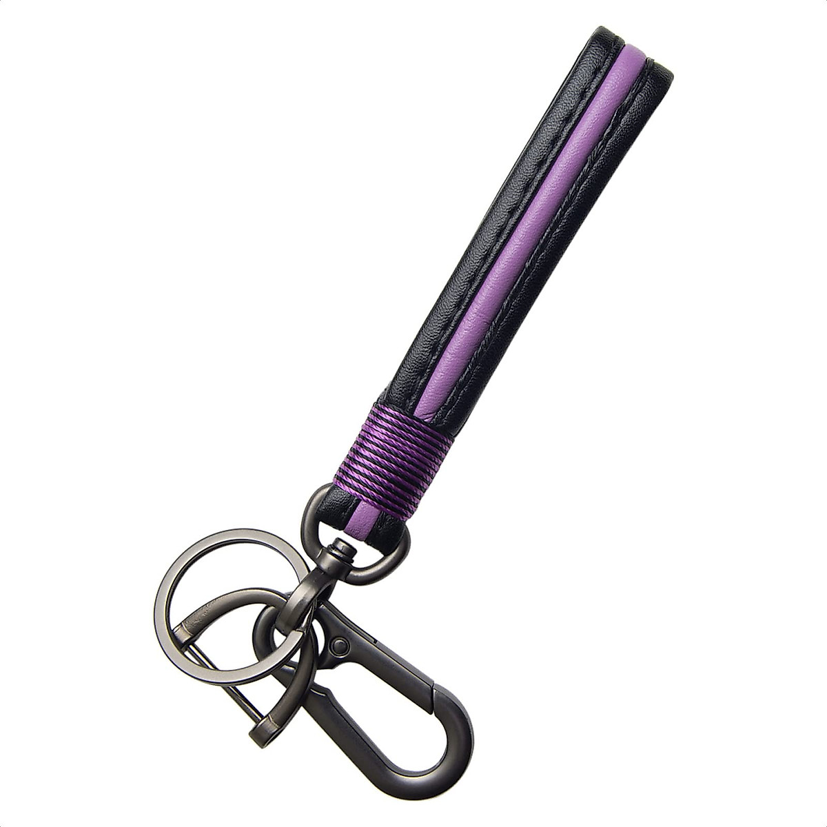 TANGSEN Purple Black Leather Keychain Handmade Wrist Strap Fingerprint Resistant