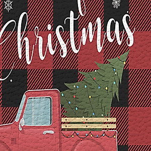 Kitchen Rugs Set Anti-Fatigue Floor Mat Doormats 2 Pcs Waterproof Non-Slip Kitchen Mats and Rugs PVC Standing Mats Runner Carpet, I'll Be Home for Christmas Truck with Xmas Tree Plaid 18"x30"+18"x59"