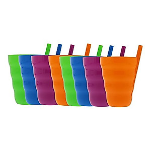 Arrow Sip-A-Cup with Built In Straw For Kids Includes Purple, Blue, Green, Orange (8 Pack)