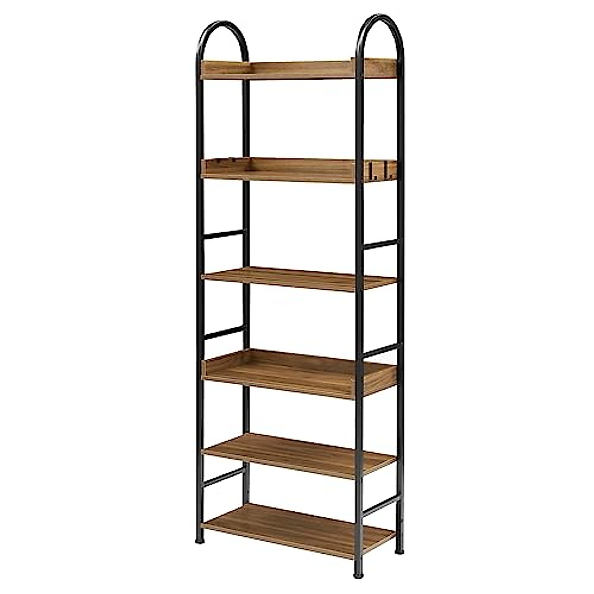 SmallCock Tall Bookshelf, 6-Tier Shelves with Round Top Frame, MDF Boards, Adjustable Foot Pads (Brown)