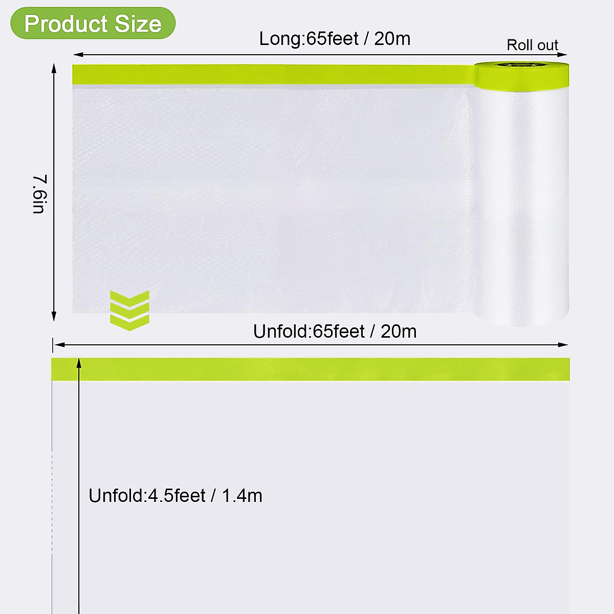 Yudahgan Pre-Taped Masking Film-55inx65ft Tape and Drape Painters Paper Rolls, Plastic Painting Film for Automotive Painting Covering （Masking Film:3rolls,Tape:2rolls）