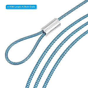 PATIKIL 3.3Ft Safety Cable Lock, 2 Pack Stainless Steel 1.5mm Dia Security Wire Rope with Double Loop for Stage Lighting Luggage Lock Blue