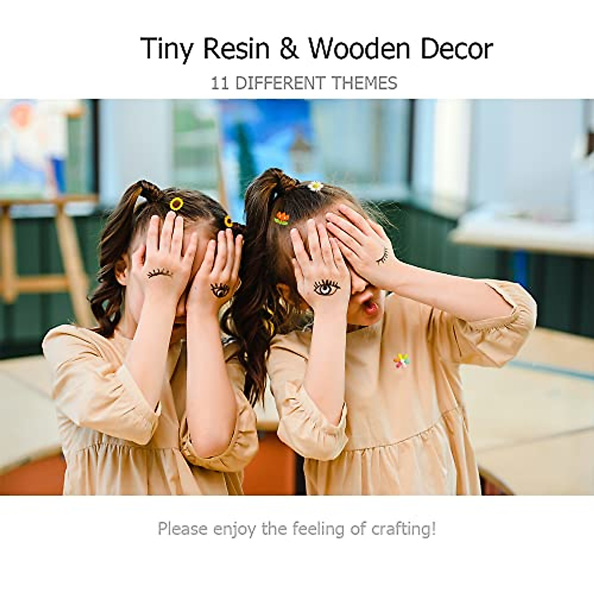 225 pcs Tiny Resin Bee Wooden Ladybug Daisy Flower Mushroom Decor, Bumble Bee Embellishment Epoxy Slime Charm Miniature Fairy Garden Accessories Figurines Micro Landscape Ornaments Scrapbooking