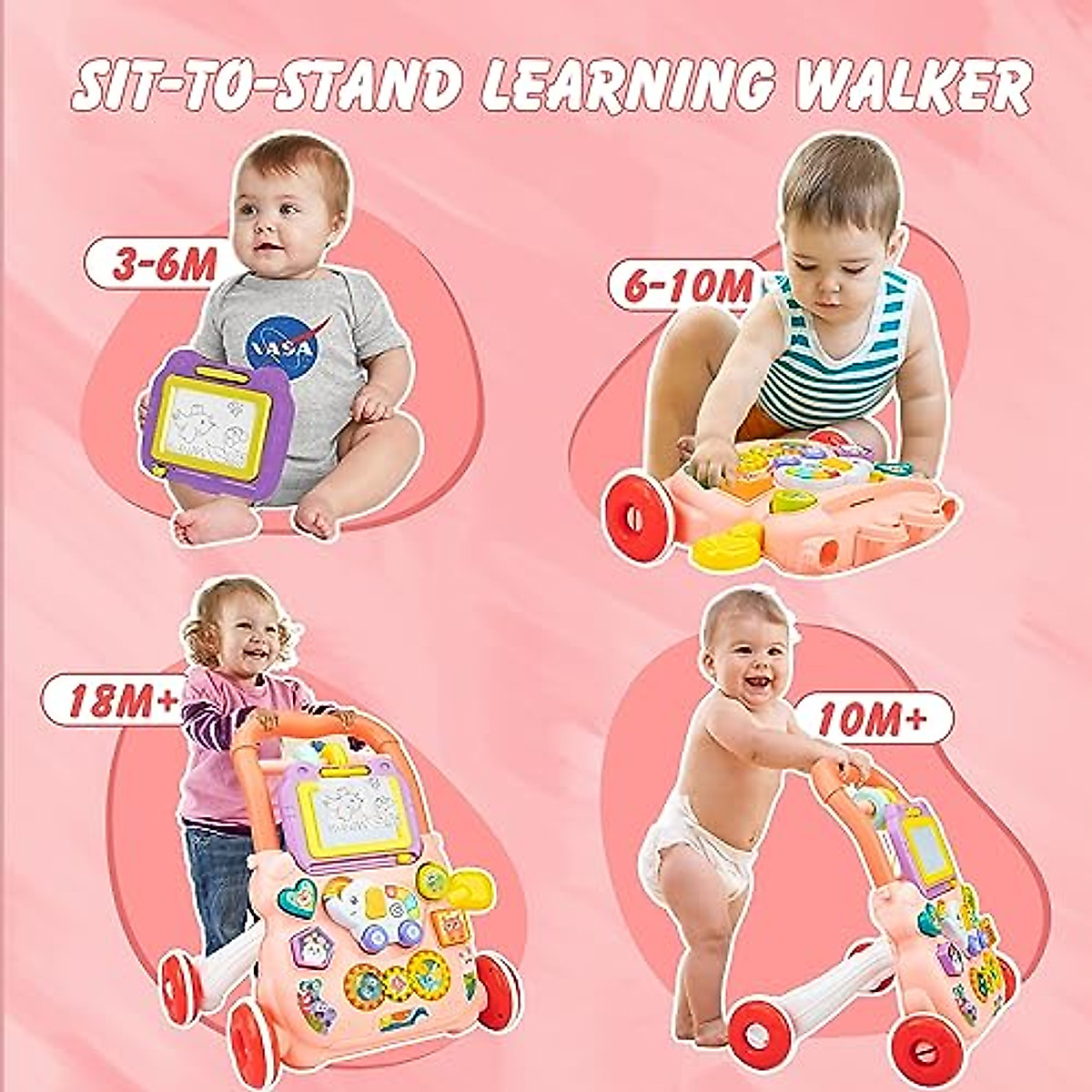 Weezzun Sit-to-Stand Learning Walker with Magnetic Drawing Board - Interactive Activity Center for 9-36 Month Olds - Educational Music, Lights, and Fun!