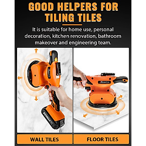 Mxmoonfree Tile Tools for Installation Tile Vibration Machine Vibrator Adsorption Lock Design with Drill Hole Guide, Suction Cup, Storage Case, 2 Pcs Battery 20V for Floor Wall Tiles