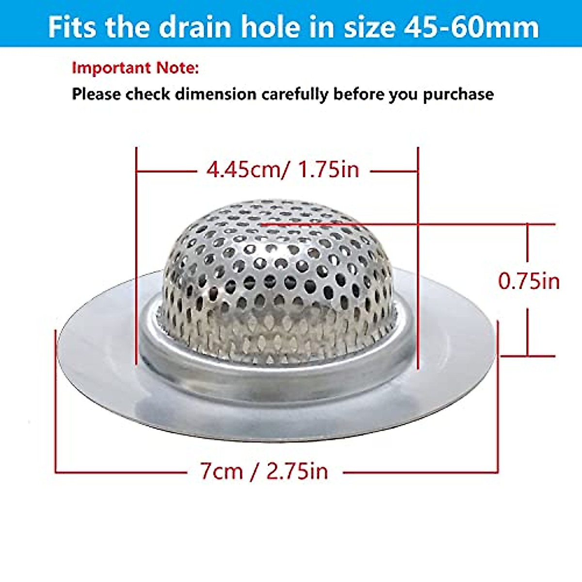 2 Pack Bathtub Drain Strainer, 2.75" Top / 1.75" Basket Stainless Steel Drain Hair Catcher, Perfect for Bathroom Sink Bathtub Vanity Sink Basin Shower Room Balcony Floor Drain (2)