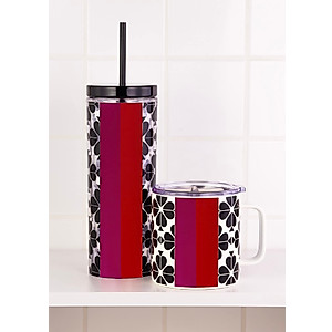 Kate Spade New York Acrylic Tumbler with Lid and Straw, 24 oz Tumbler, Slim Double Wall Tumbler, Spade Flower Stripe