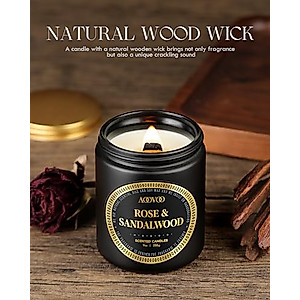AOOVOO Scented Candles for Men - Rose & Sandalwood Candles for Home Scented | Crackling Wood Wick Soy Candles | Strong Fragranced Masculine Black Candle Gift for Women & Men, 9oz