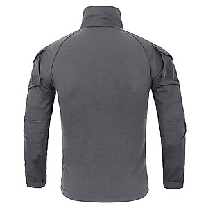 CRYSULLY Men's Spring Military Tactical Breathable Hiking Sport Slim Fit Outdoor Shirt Climbing Shirt Gray