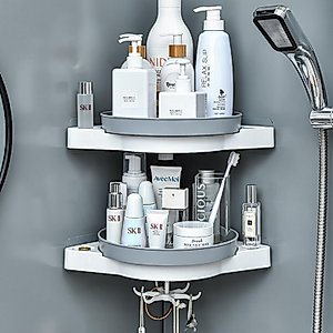 Shower Caddy Corner, 360° Rotate Shower Organizer Shelves, 2 Pack Shower Lazy Susan Organizer Turntable for Bathroom Storage, No Drilling Corner Shower Shelf Rack for Bathroom,
