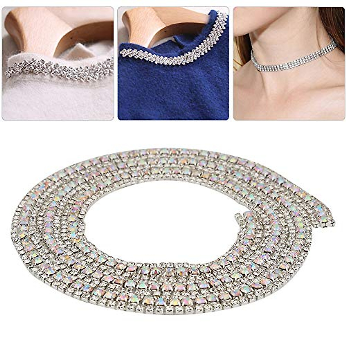 Ribbon, Easily Bends Mesh Rhinestone, Themed Parties Napkins Ornament Candle Holders for Wedding Cake Stands Birthday Party (Silver AB)