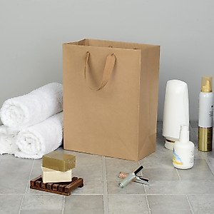 Prime Line Packaging 10x5x13 50 Pack Medium Brown Gift Bags with Ribbon Handles, Kraft Gift Bags for Gift Wrap, Wedding, Goodie Bags, Favors, Bulk