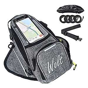 WOLT Powersports Motorcycle Tank Bag With waterproof rain cover Strong Magnetic, Motorbike Bag Transparent Pocket For Cell Phone Navigation, Update Version (Grey) …
