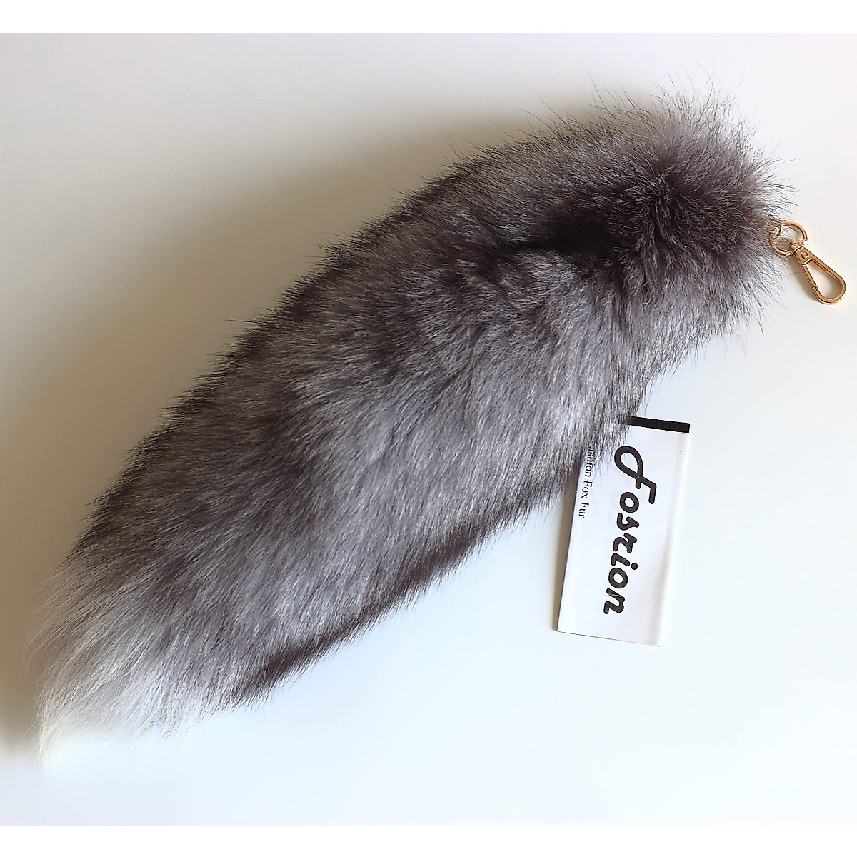 Sky Blue Elegance: Natural Silver Fox Tail Keychain Pendant