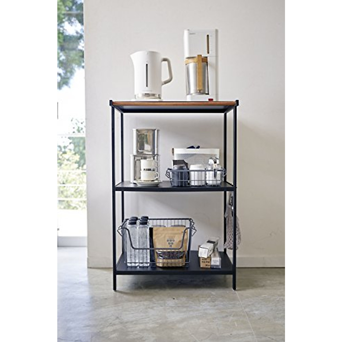 YAMAZAKI Home 3-Tiered Storage Rack-Kitchen Shelf Organizer | Steel | Short | Shelving, Black
