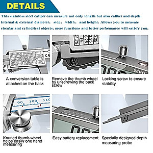 Digital Calipers, DITRON 6" Vernier Caliper- Electronic Micrometer with Large LCD Screen, Stainless Steel, Auto-Off Feature, Inch/Fraction/Millimeter