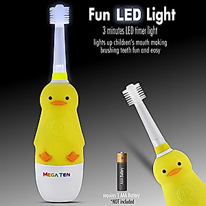 Brilliant Kids Sonic Electric Toothbrush Characters with Flashing Lights and Fine Bristles - Fun Brushing for Parent and Child, Ages 3-8, Duck