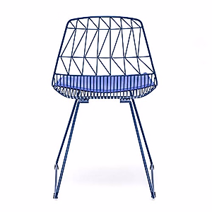 AC Pacific Metal Dining Chairs with Faux Leather Seat Pad, Modern Stackable Indoor Outdoor Stool for Kitchen, Patio, Bistro and Bar, Set of 2, Matte Dark Blue