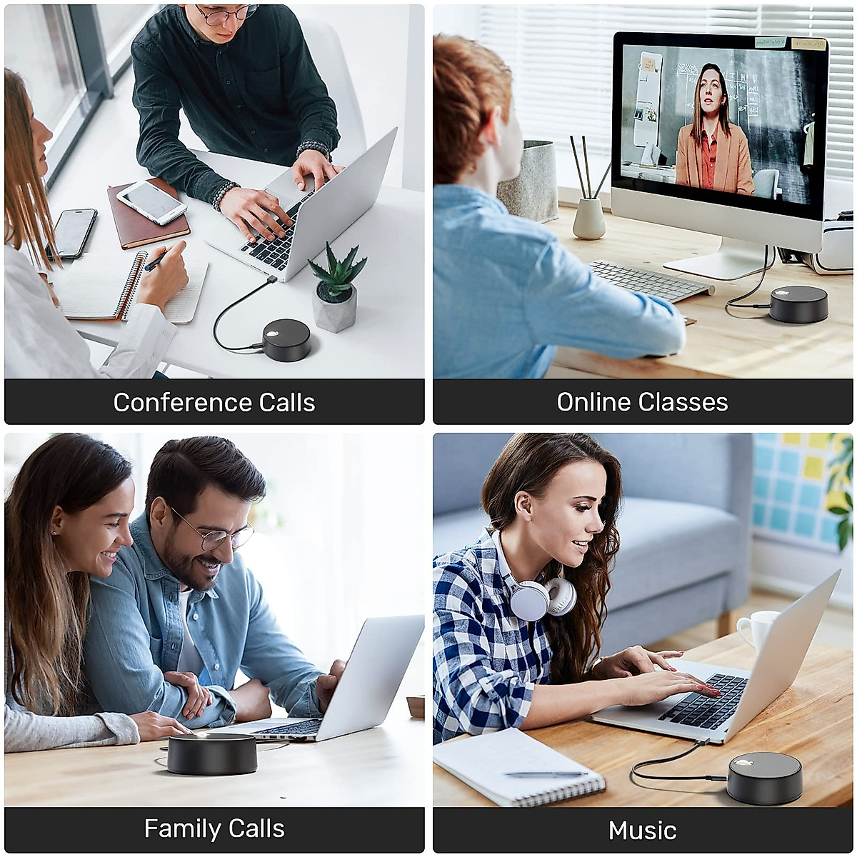 ROFALL USB Computer Speakers with Microphone, PC Laptop Speaker with Mic, 2 Sound Modes, Hand Free Enhanced Voice Pick up, Compatible with Zoom for Personal Call and Home Office Meeting