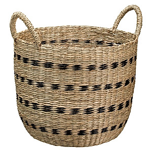 Room Copenhagen Vita 3-Piece Round Basket Set, Natural/Cream/Black