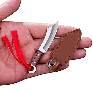 SZHOWORLD Ultra Minimal Fixed Blade Knife, 1.37 inch 5Cr15 Steel Blade with Stainless Steel+Wood Handle, Mini Knife/Box Cutter with Leather Sheath for EDC Gift Tools