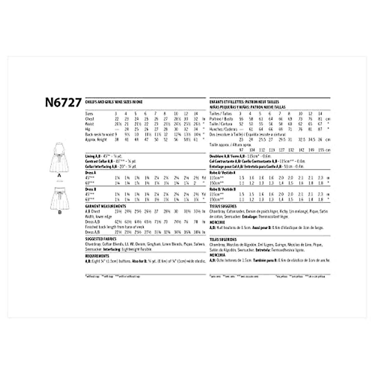 New Look Easy Toddlers' and Children's Dress Sewing Pattern Kit, Code N6726, Sizes 1/2-1-2-3-4-5-6-7-8, Multicolor