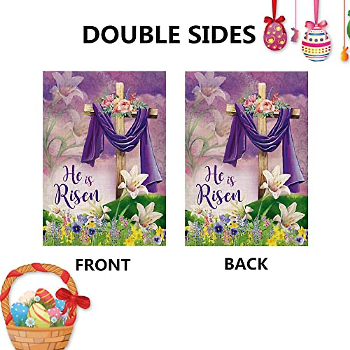 He Is Risen Garden Flags, Spring Easter Garden Flag Vertical Double Sized Burlap Flag for House Yard Outdoor Decor 12.5 x 18 Inch