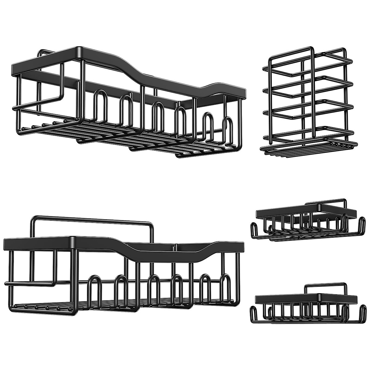 Xiaozxwlhq Corner Shower Caddy Hanging, Adhesive Shower Organizer for Bathroom, No Drilling, Extra Large Load Bearing, Bathroom Organizer, Bathroom Shower Shelves, 5 Pieces Set (Black)