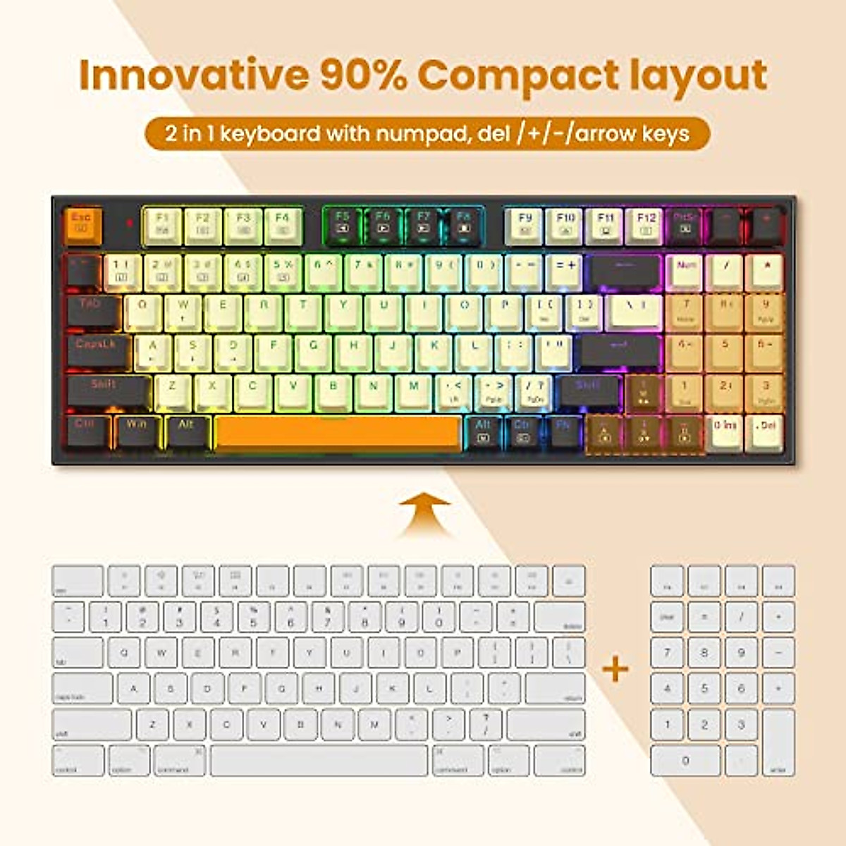 Redragon Mechanical Gaming Keyboard, Wired Mechanical Keyboard with RGB Backlit, 94 Keys, Programmable Macro Editing, Numeric Pad, Red Switches, Compact Keyboard Mechanical for Pc Mac Ipad, K636CLO