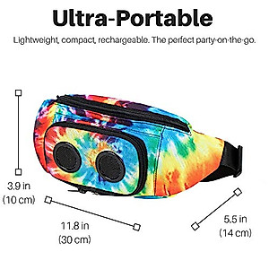 Fannypack with Speakers. Bluetooth Fanny Pack for Parties/Festivals/Raves/Beach/Boats. Rechargeable, Works with iPhone & Android. (Tie Dye, 2023 Edition)
