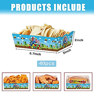 YOPENMOUNE 40PCS Super Bros Birthday Party Supplies,Super Bros Food Tray Super Bros Party Favors Paper Food Serving Tray Mario Paper Trays.6.7 x 5 x 2IN.