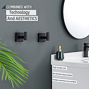 KOKOSIRI Robe Hooks Bathroom Towel Hook 2 Pack Bath Towel Rings Hand Towel Holder Matte Black B1013BK-P2+B3007BK