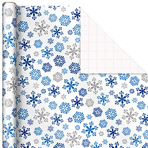 Image Arts Blue Christmas Wrapping Paper with Cut Lines on Reverse (4 Rolls: 120 sq. ft. ttl) Snowmen, Snowflakes, Blue and White Stripes